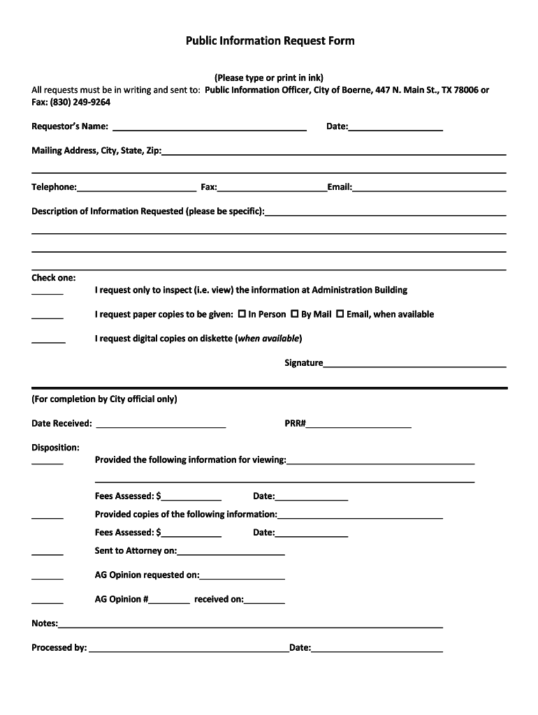 Fillable Online Public Information Request Form - ci.boerne.tx.us Fax ...