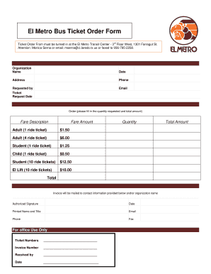 Fillable Online El Metro Bus Ticket Order Form Fax Email Print - pdfFiller