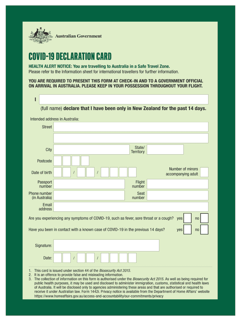 Fillable Online COVID-19 Declaration card Fax Email Print - pdfFiller