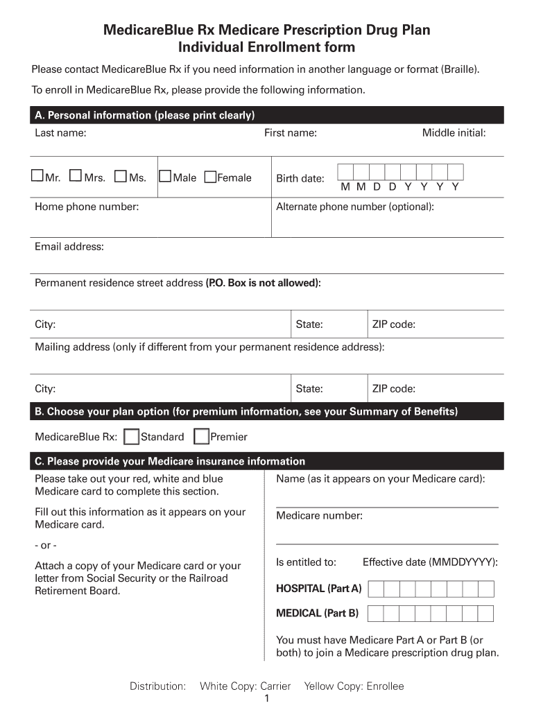Fillable Online PDF Rx Medicare Prescription Drug Plan Individual ...