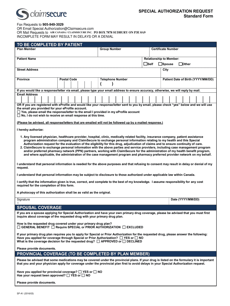 Claimsecure special authorization request: Fill out & sign online | DocHub