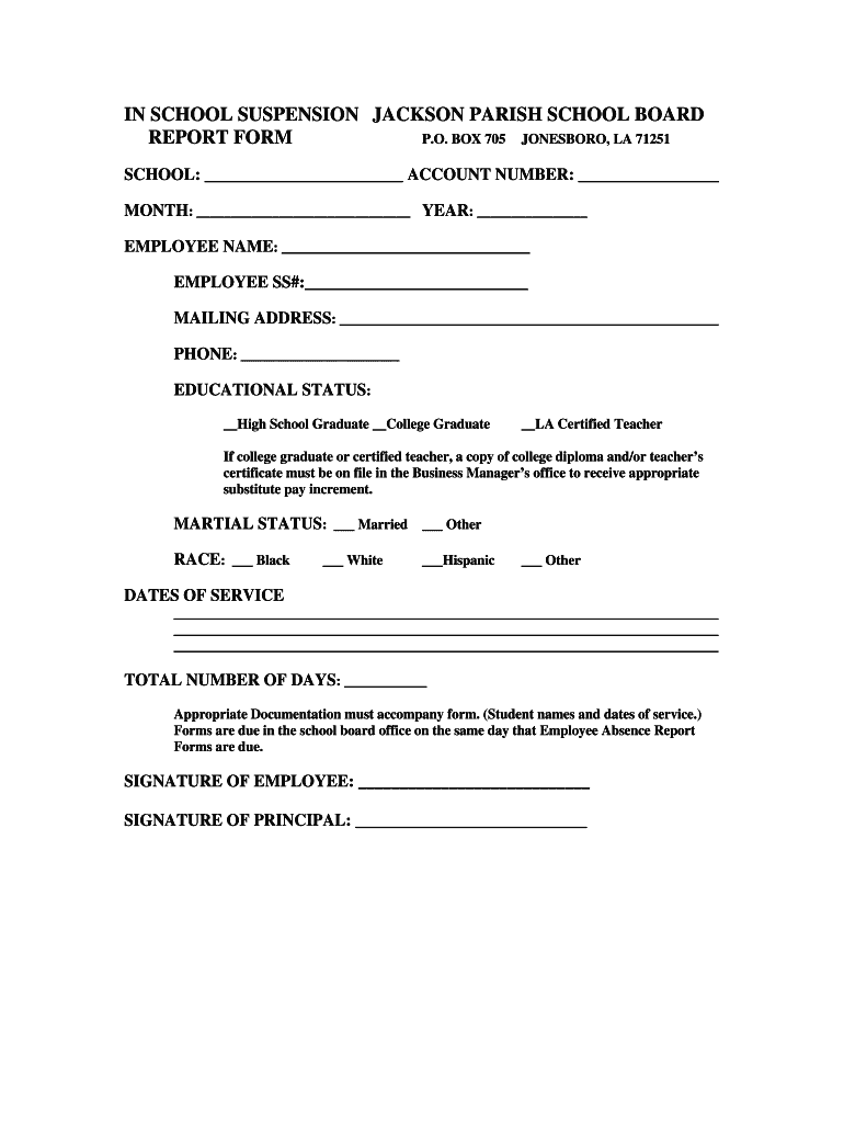 Fillable Online INSCHOOL SUSPENSION form09 Fax Email Print - pdfFiller