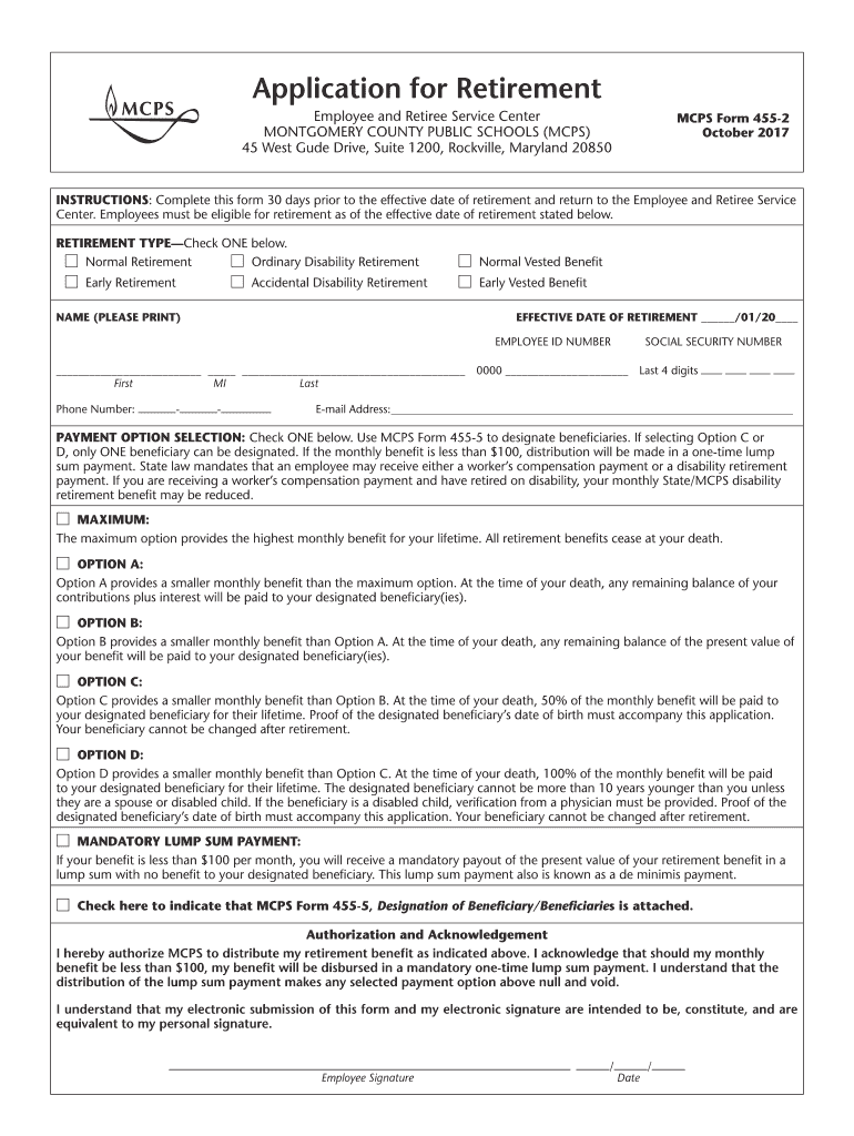 Fillable Online PDF MCPS Form 455-22 Retiree Benefit Plan Enrollment ...