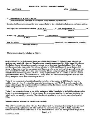 Fillable Online PROBABLE CAUSE STATEMENT FORM Page 1 of 3 Date: 08 ...