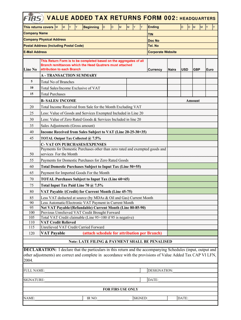 Fillable Online VAT RETURN FORM 20-02-20.xlsx Fax Email Print - pdfFiller