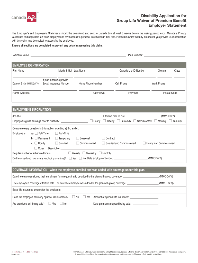 Fillable Online Waiver of Premium PTD/Extension Claim Form - State of ...