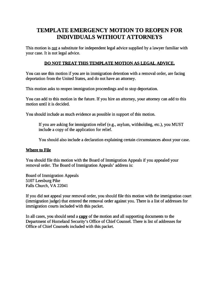 TEMPLATE EMERGENCY MOTION TO REOPEN FOR INDIVIDUALS WITHOUT ATTORNEYS ...