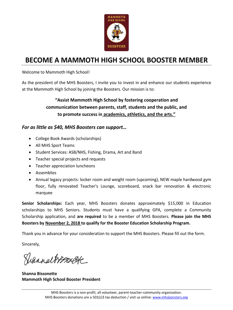 Fillable Online Join The Boosters - Mammoth High School Boosters Club ...