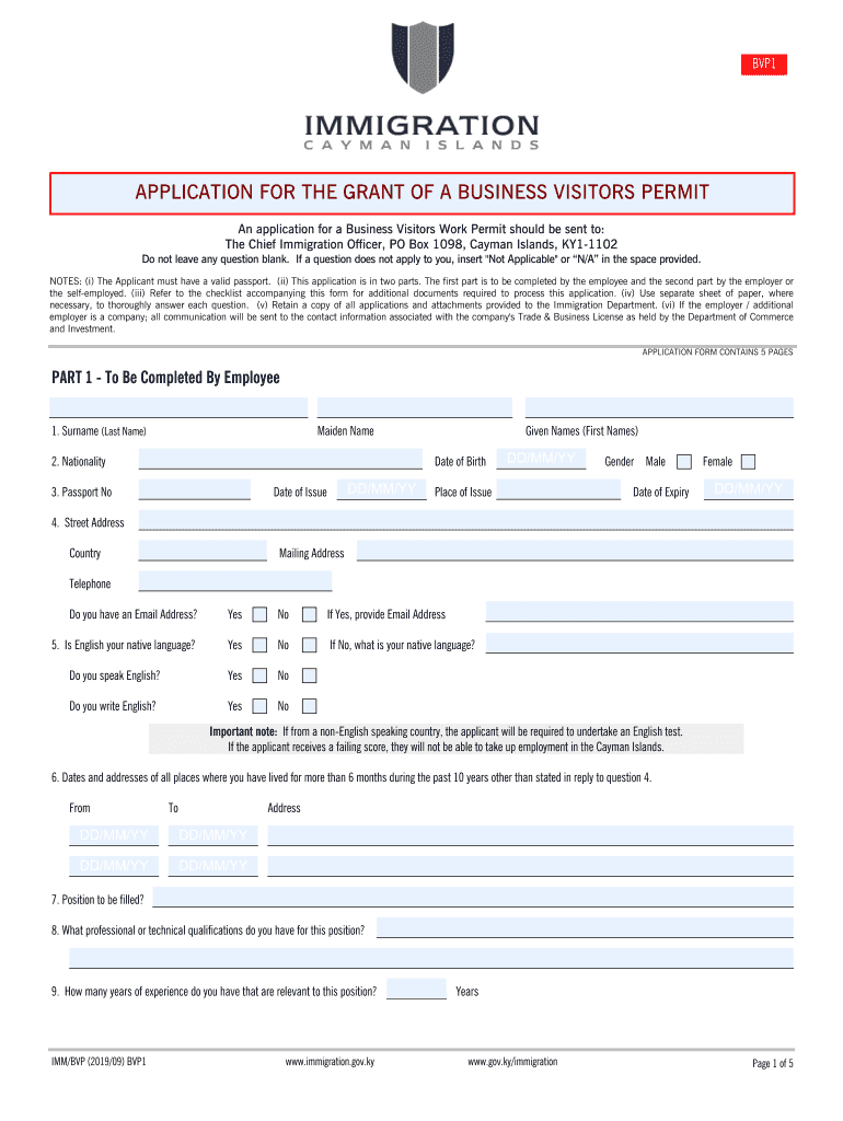 Fillable Online application for the grant of a business visitors permit ...