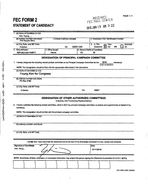 Fillable Online FEC Form 2: Statement of Candidacy - FEC.gov Fax Email ...