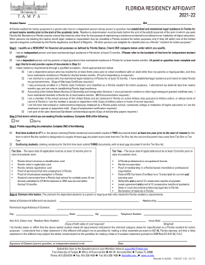 Fillable Online Florida Residency Affidavit 2021-22. Residency ...