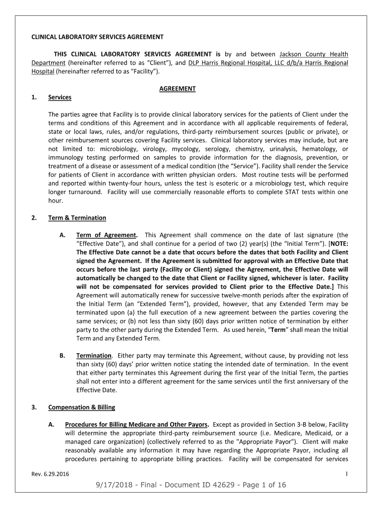 Fillable Online LABORATORY SERVICES AGREEMENT QUEST DIAGNOSTICS AND ...