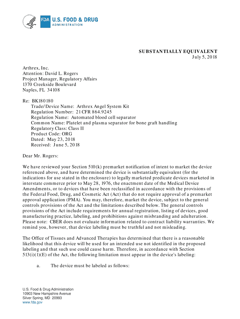 Fillable Online 510K Arthrex Angel System Kit. 510K Arthrex Angel ...