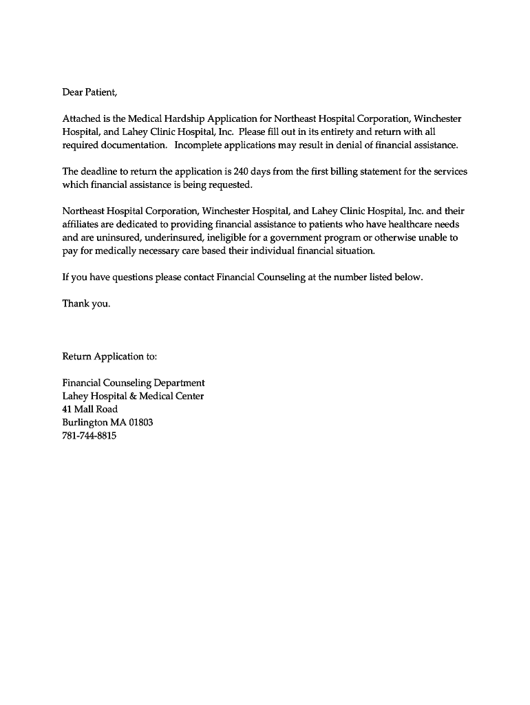 Fillable Online Attached is the Medical Hardship Application for ...