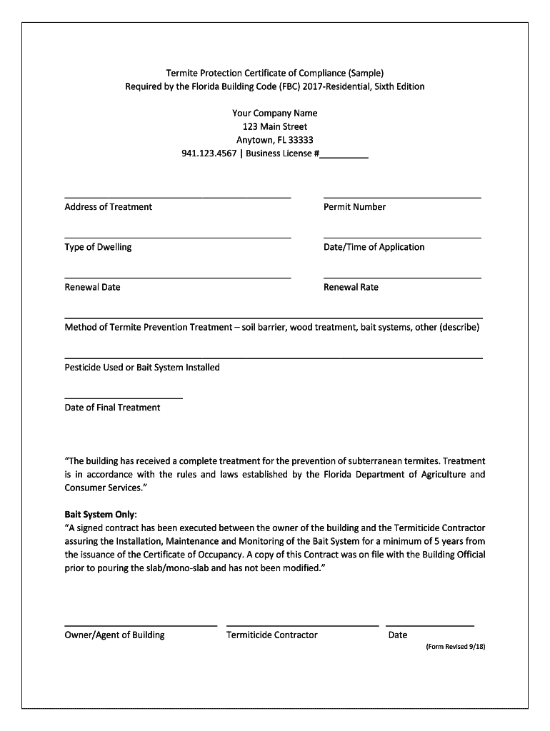 Termite certificate template: Fill out & sign online | DocHub