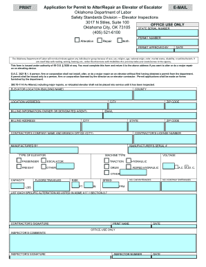 Fillable Online Application for Permit to Alter/Repair an Elevator of ...