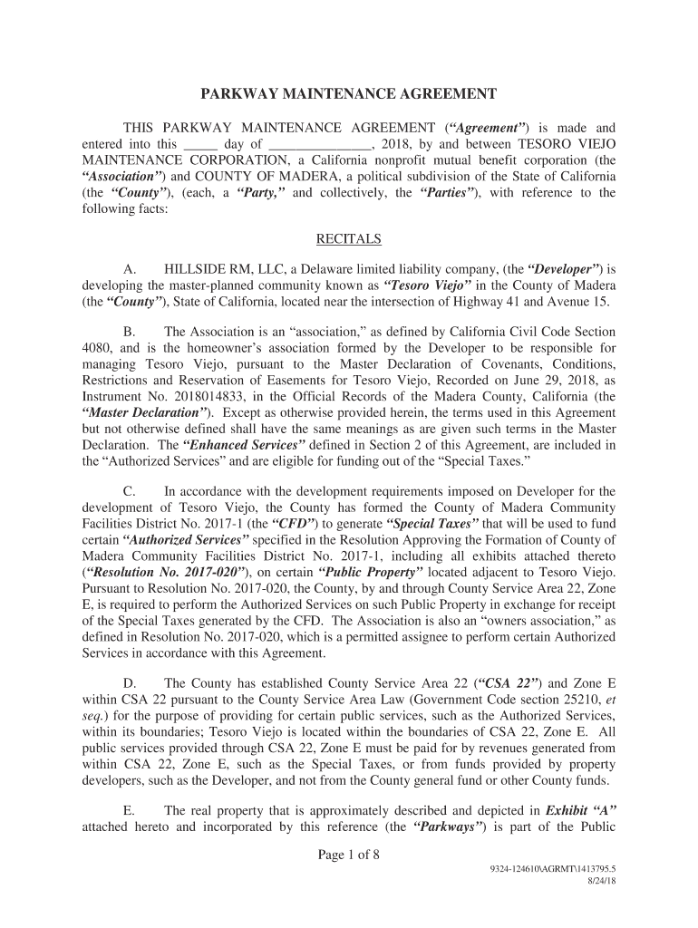 Fillable Online Parkway Maintenance Agreement (00602717) Fax Email ...
