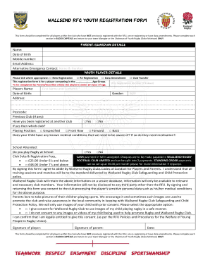 Fillable Online WALLSEND RFC YOUTH REGISTRATION FORM Fax Email Print ...