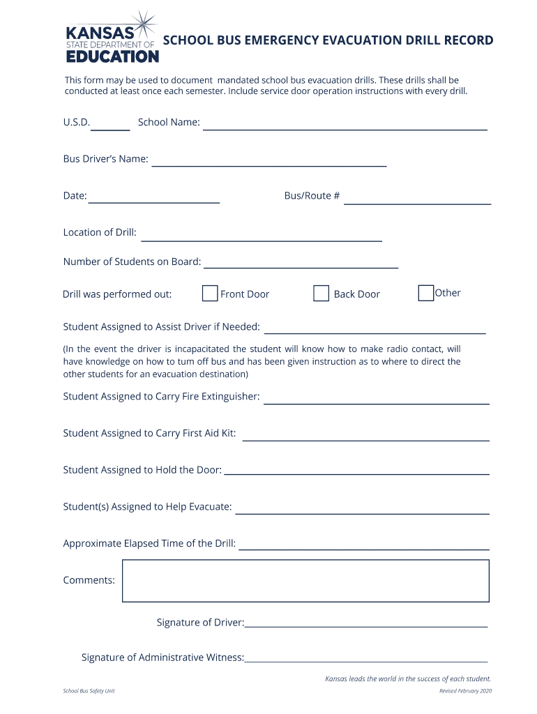 Fillable Online SCHOOL BUS EMERGENCY EVACUATION DRILL RECORD Fax Email Print - pdfFiller