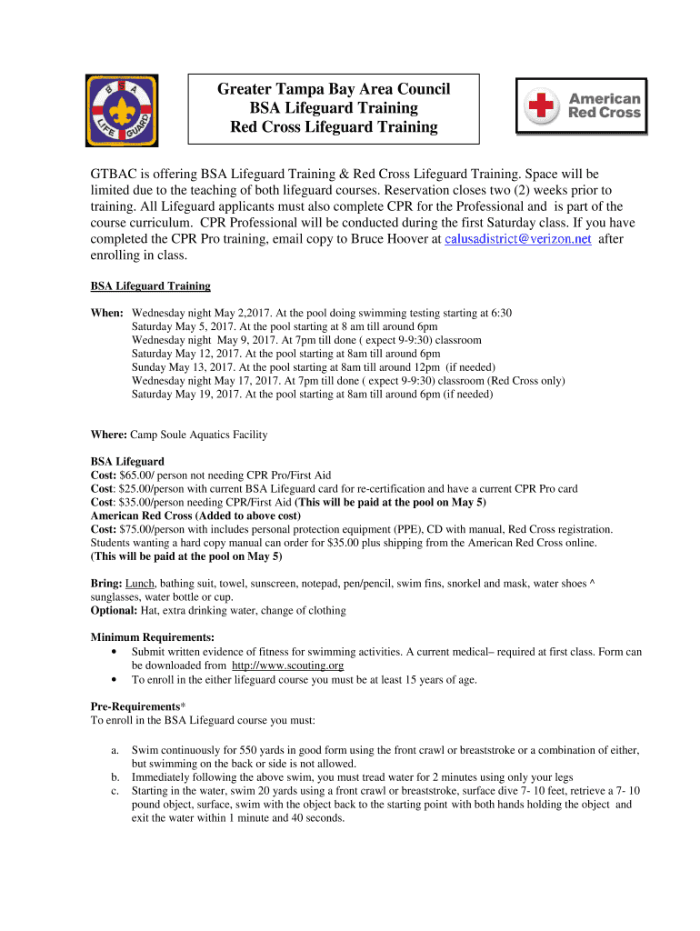 Fillable Online BSA Lifeguard Training Fax Email Print - pdfFiller