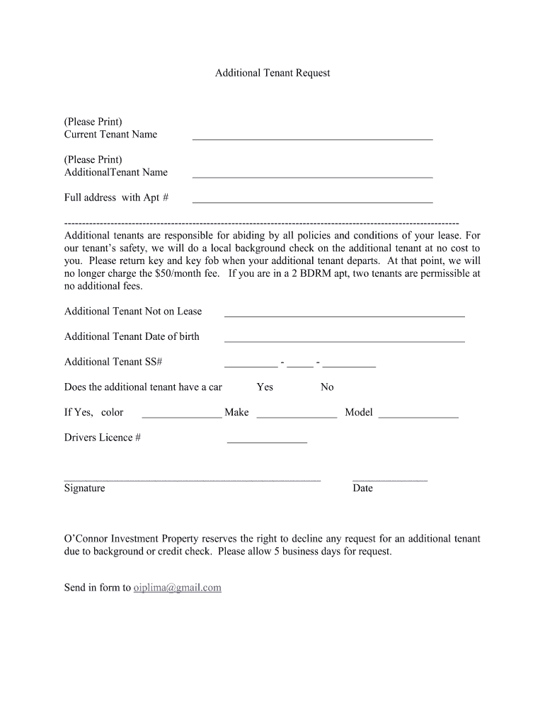 Fillable Online Additional Tenant Request Fax Email Print - pdfFiller