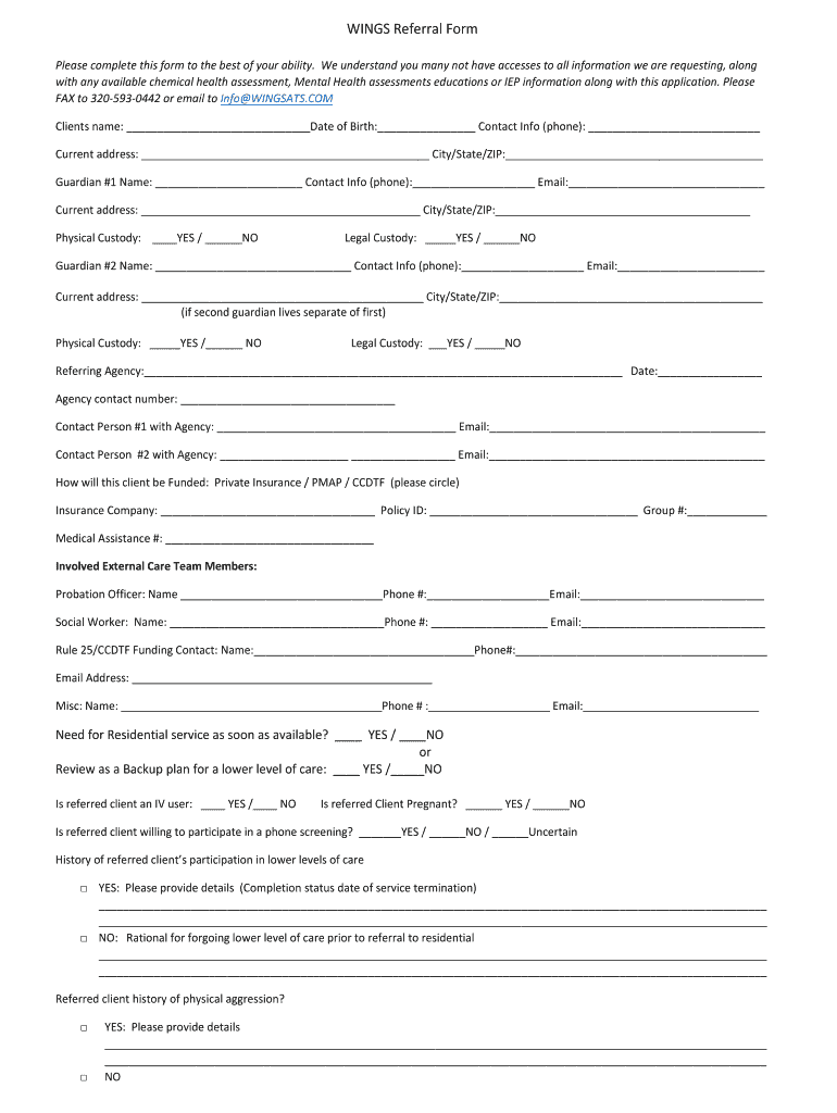 Fillable Online WINGS Referral Form Fax Email Print - pdfFiller