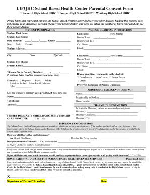 Fillable Online LIFQHC School Based Health Center Parental Consent Form ...