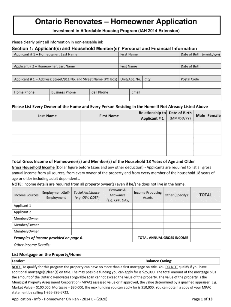 Fillable Online Ontario Renovates Homeowner Application Fax Email Print ...