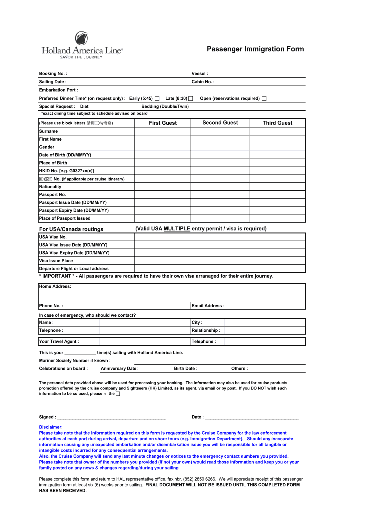 Fillable Online Passenger Immigration Form Fax Email Print - pdfFiller