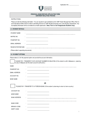 Fillable Online PERSONAL BOND REFUND APPLICATION FORM ... Fax Email ...