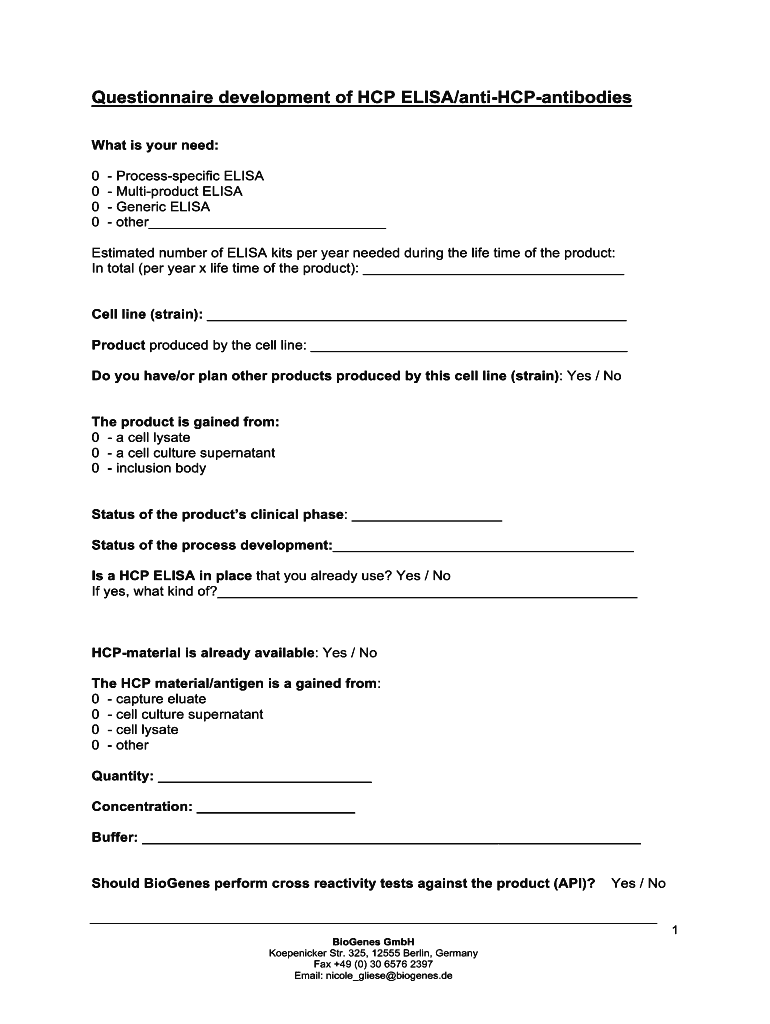 Fillable Online Questionnaire development of HCP ELISA/anti-HCP-antibodies Fax Email Print ...