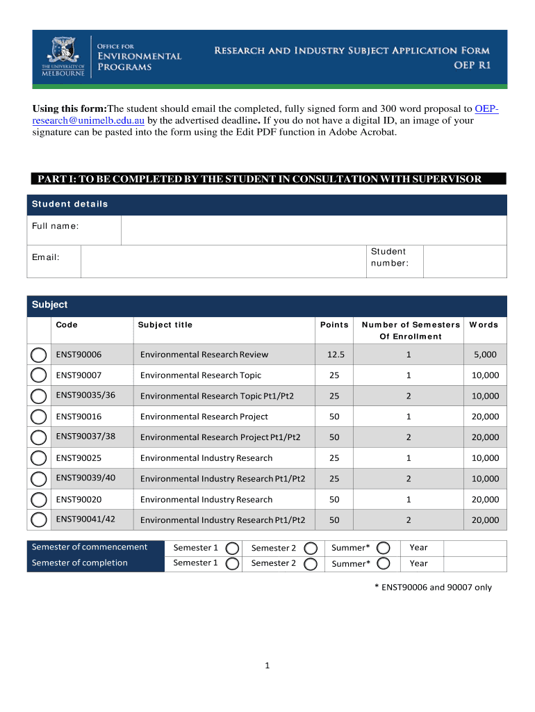 Fillable Online R1 Form - University of Melbourne Fax Email Print ...