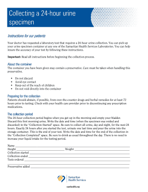 Fillable Online Patient education: Collection of a 24-hour urine ...