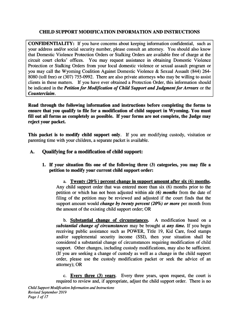 Fillable Online CHILD SUPPORT MODIFICATION INFORMATION AND INSTRUCTIONS ...