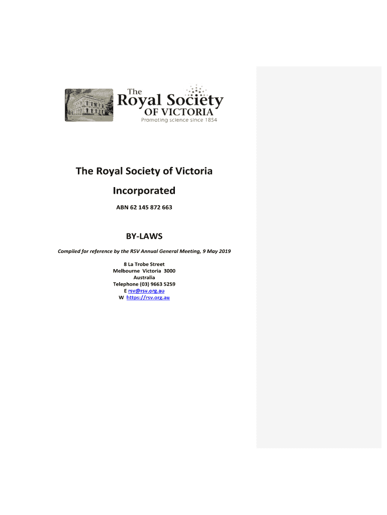 Fillable Online RSV By-Laws amended 17-4-2019 - The Royal Society of ...