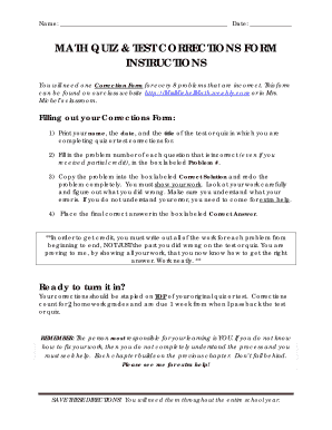 Fillable Online MATH QUIZ & TEST CORRECTIONS FORM Fax Email Print ...