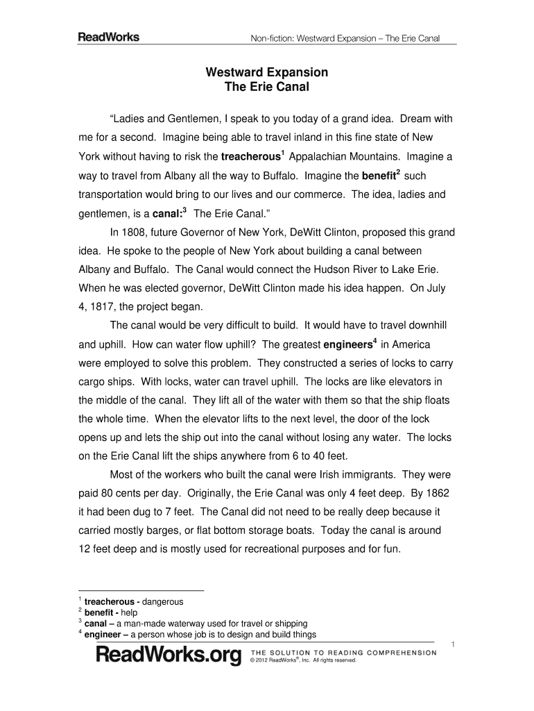 Fillable Online Westward Expansion - The Erie Canal, Fifth Grade ...