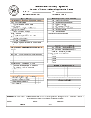 Fillable Online Kinesiology Exercise Science BS 19-20.docx Fax Email ...