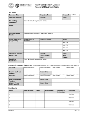 Fillable Online Get the Heavy Vehicle Pilot Licence Record of Movement ...