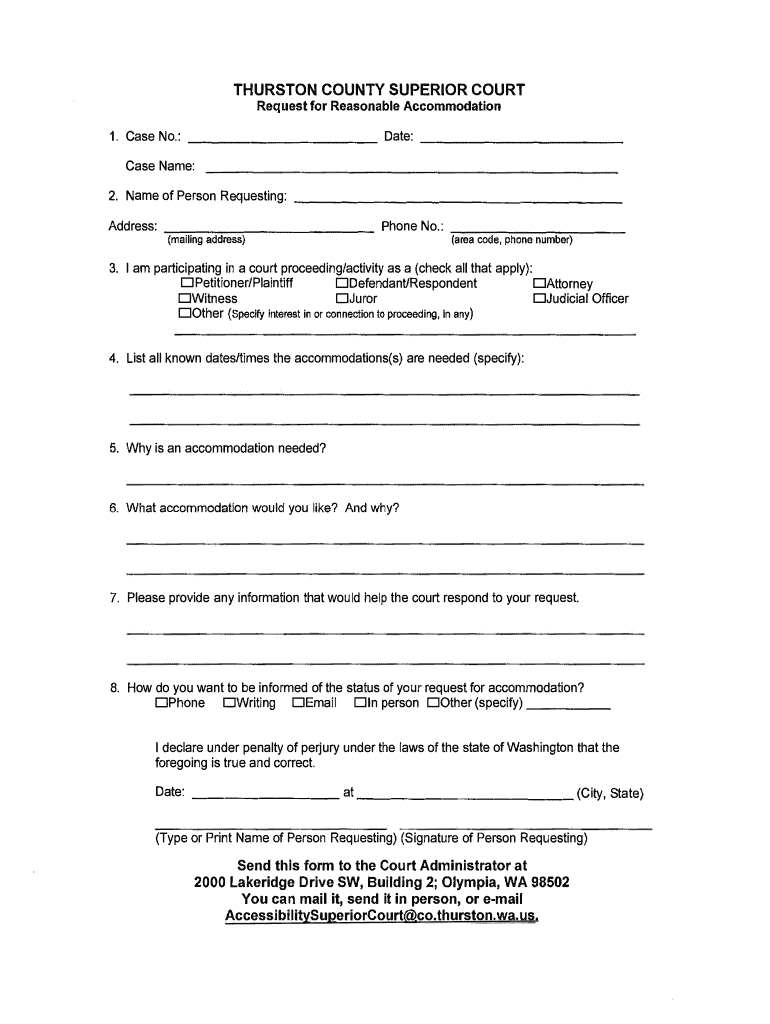 Fillable Online ADA Request Form - Thurston County Fax Email Print ...