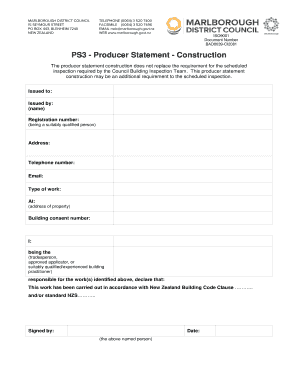 Fillable Online PS3 Producer Statement Construction Form Fax Email ...