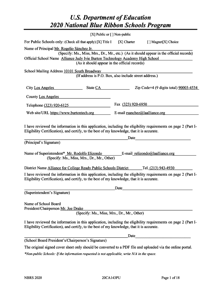 Fillable Online Get the US Department of Education 2020 National Blue ...