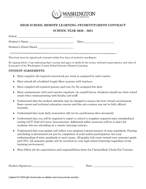 Fillable Online HIGH SCHOOL REMOTE LEARNING: STUDENT/PARENT CONTRACT ...