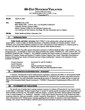 Fillable Online oag ca California Prop 65 60-Day Notice: What You Need ...