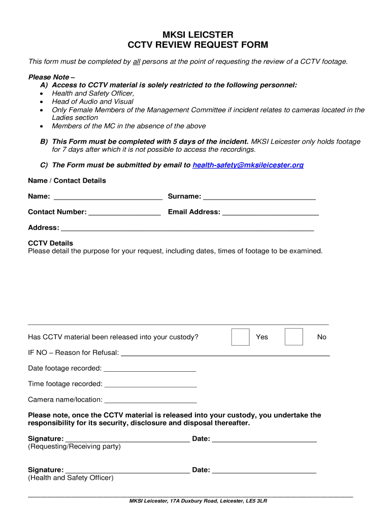 Fillable Online View the Security Camera Viewing Request Form. Fax ...