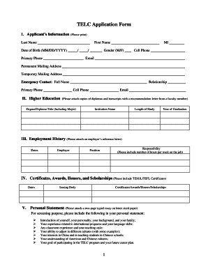 Fillable Online TELC Application Form Fax Email Print - pdfFiller