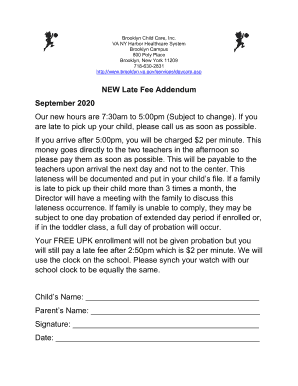Fillable Online NEW Late Fee Addendum September 2020 Our new hours are ...