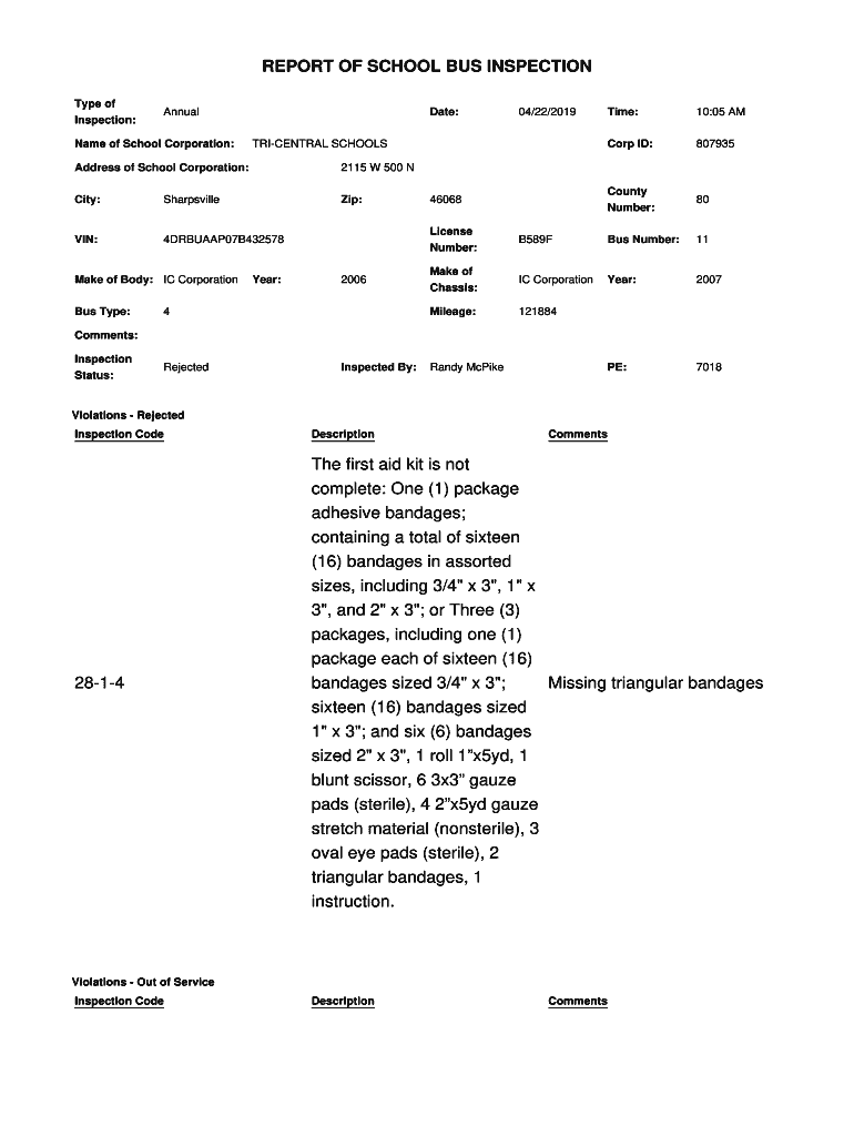 Fillable Online secure in REPORT OF SCHOOL BUS INSPECTION 28-1-4 The ...