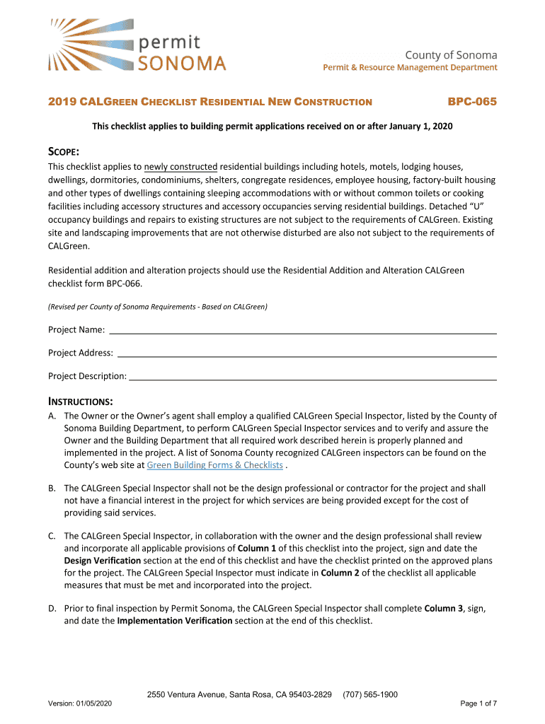 Fillable Online BPC-065 2019 CALGreen Checklist Residential New ...