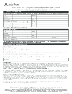 Fillable Online CHILD TRUST FUND (CTF) REGISTERED CONTACT APPLICATION ...